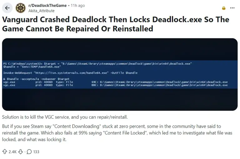 拳头反作弊系统Vanguard被曝会锁死Deadlock进程