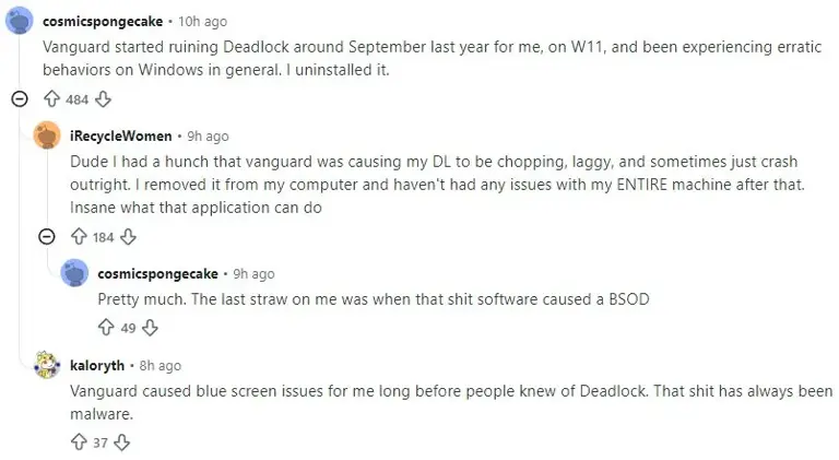 拳头反作弊系统Vanguard被曝会锁死Deadlock进程