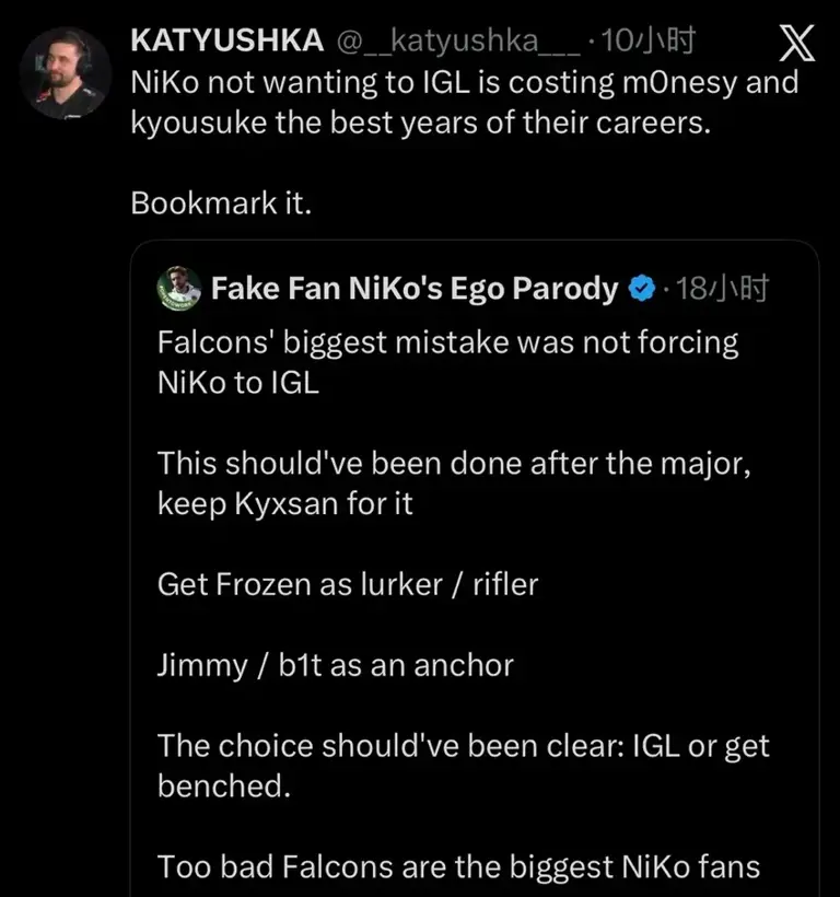 外网博主公开放话：NiKo 的自私，正在亲手毁掉 m0NESY 的巅峰期