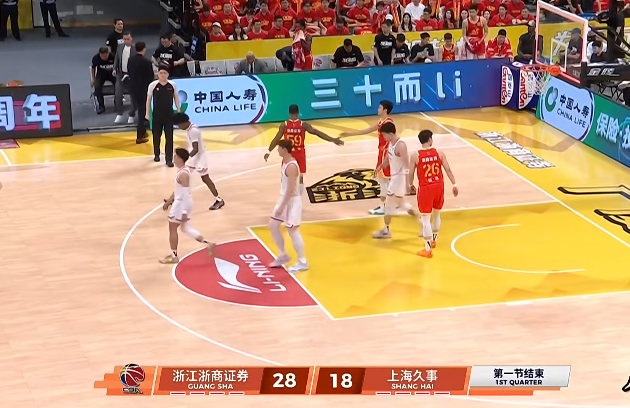 CBA总决赛G4：胡金秋14分&弗格7分，广厦首节28-18领先上海