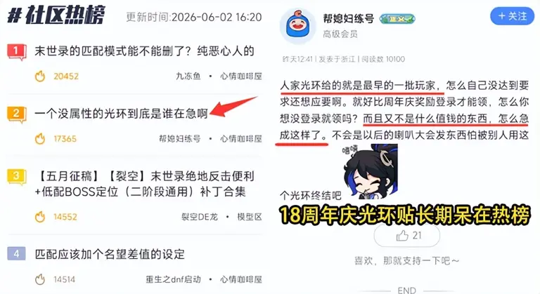 DNF：18周年庆光环事件持续发酵了! 玩家两极分化严重