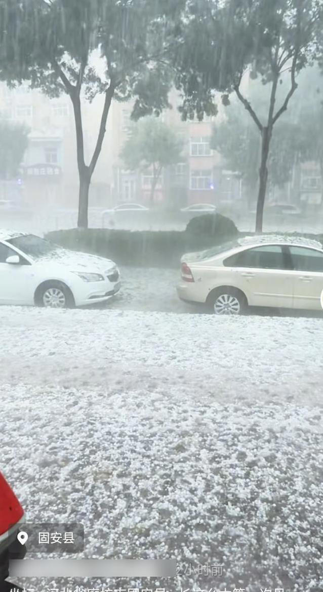 河北固安午后突降大冰雹持续近半小时街道竟如雪覆盖