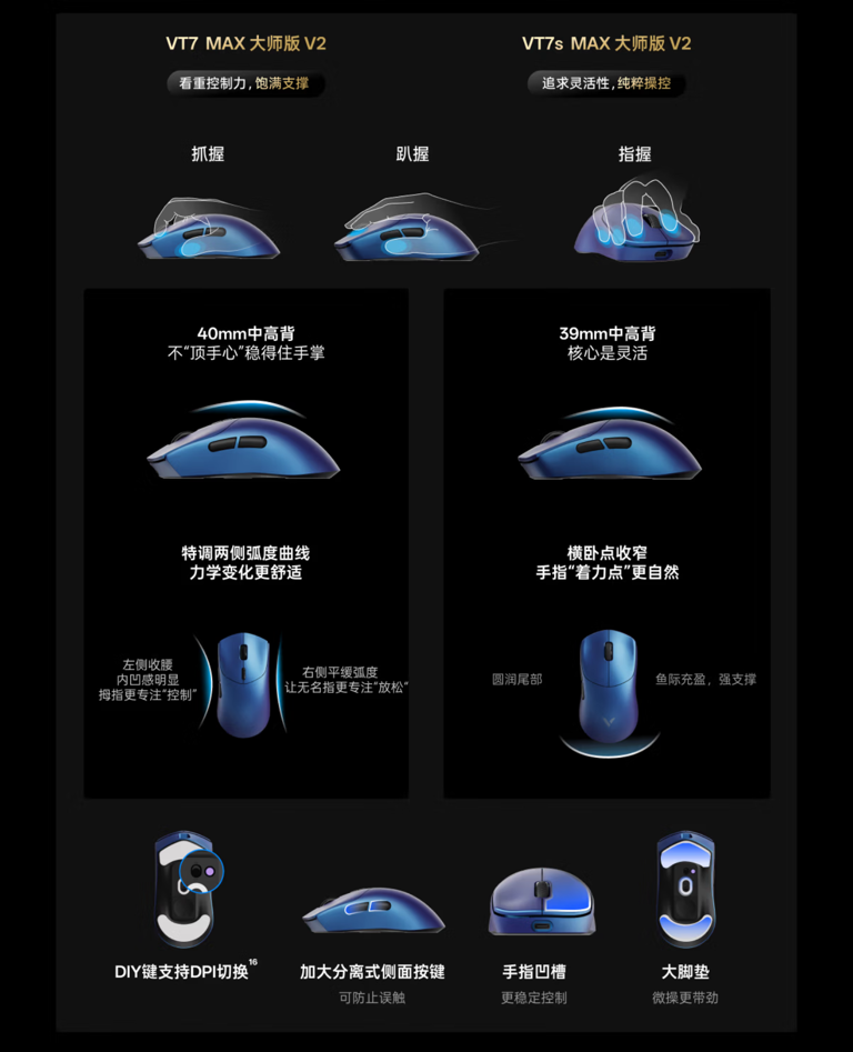 雷柏推出 VT7 MAX 大师版 V2 鼠标：PAW3955 Ultimate，399 元