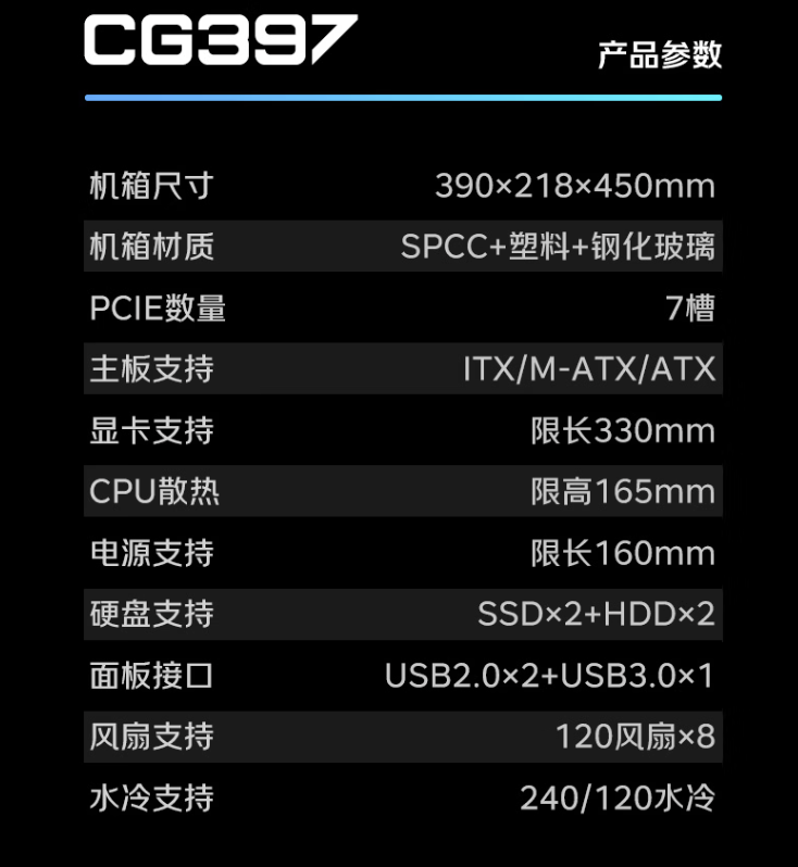 AOC“CG397B”ATX 机箱发售：侧透设计、兼容 240 水冷，129 元