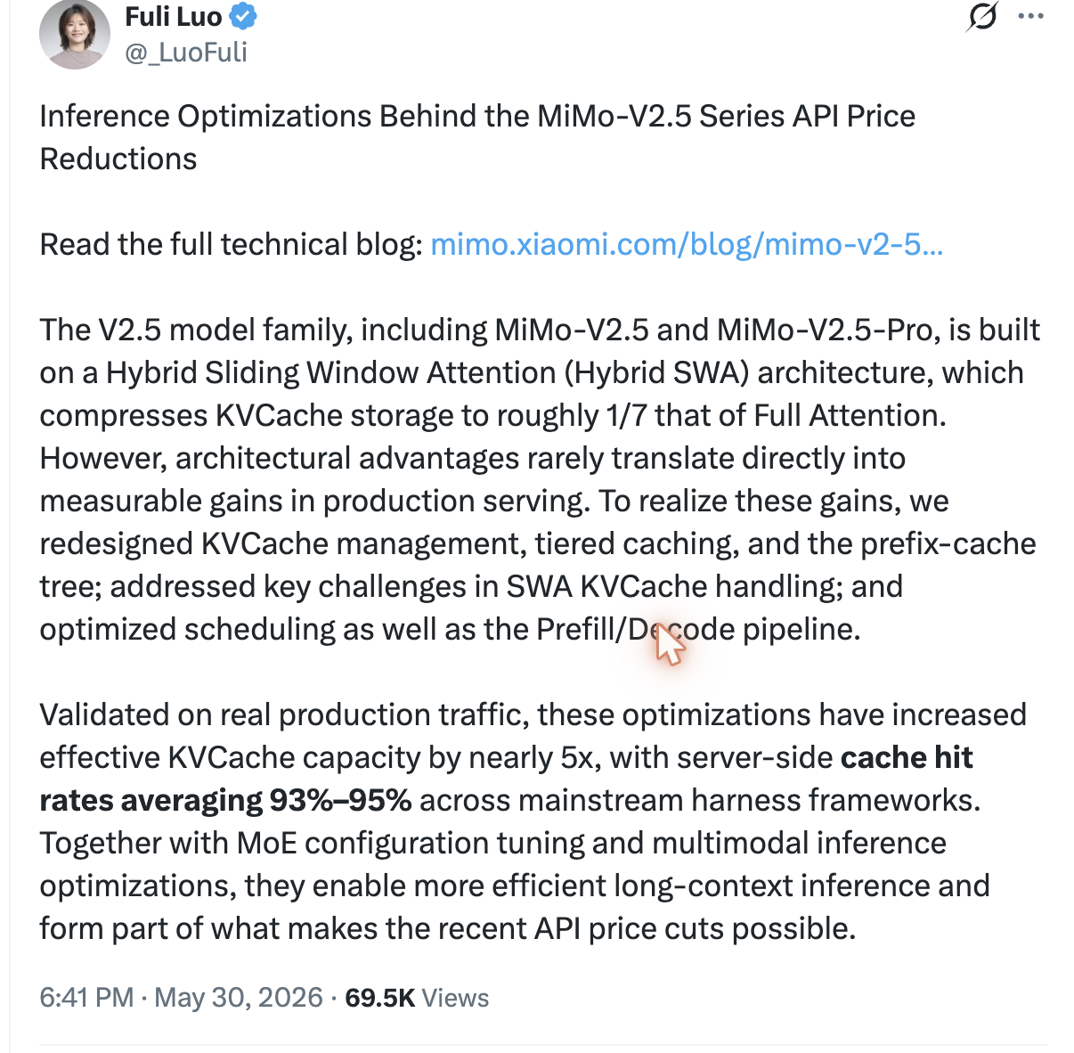 小米MiMo降价99%并非营销!罗福莉发X打脸唱衰者
