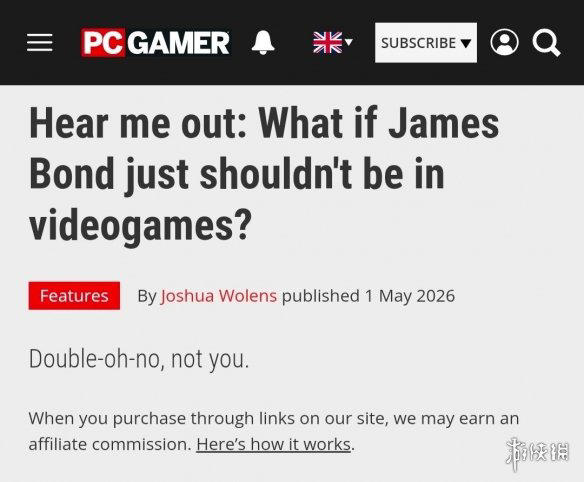 PC Gamer因《007》低分评测翻车 编辑夹带私货引众怒