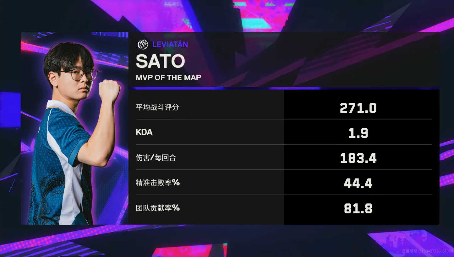 271战斗评分1.9KDA，Sato斩获GE对阵LEV图三MVP