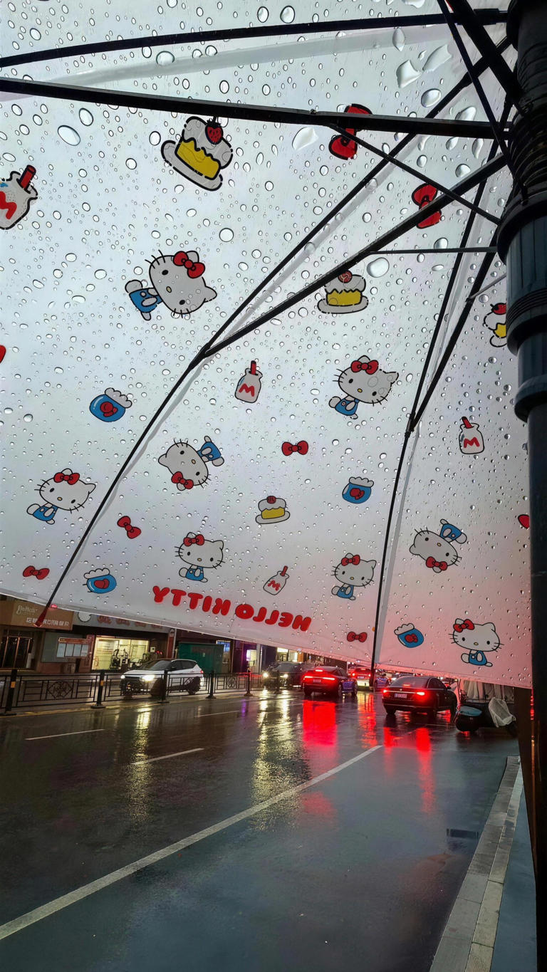 Hello Kitty伞一撑，整个雨天都变甜了!