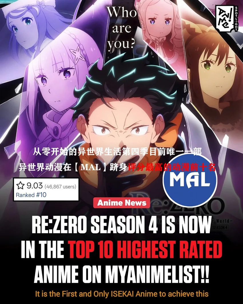 【Re:Zero】唯一一部跻身MAL前十动漫的异世界动漫