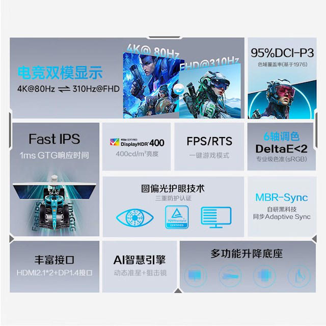 1499元!AOC U27G4FL5/WS显示器上架：支持1080p@310Hz 4K@80Hz双模切换