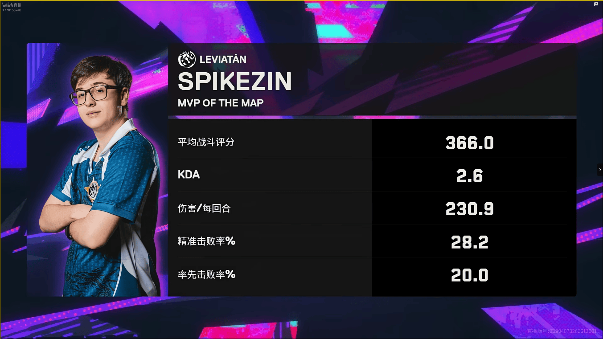 366战斗评分2.6KDA，spikeziN斩获LEV对阵XLG图一MVP