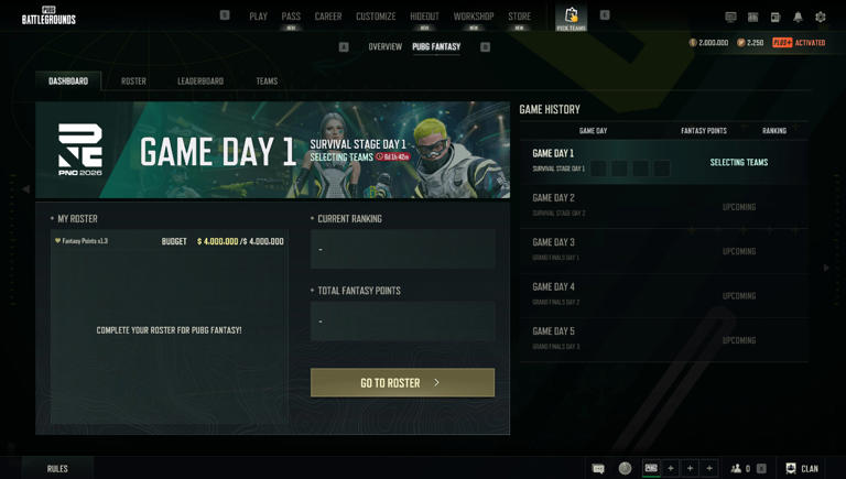PNC全明星2026：PUBG Fantasy正式开启（幻想联盟）