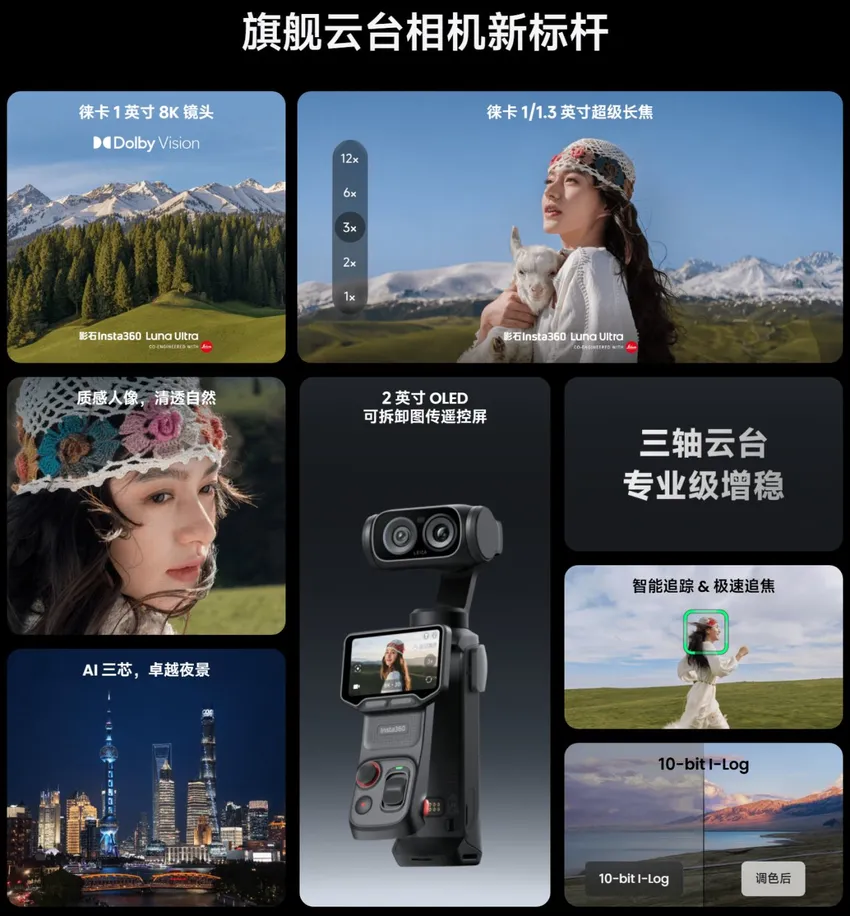 3999元，影石Luna Ultra 8K双摄云台相机发布：可拆卸图传屏