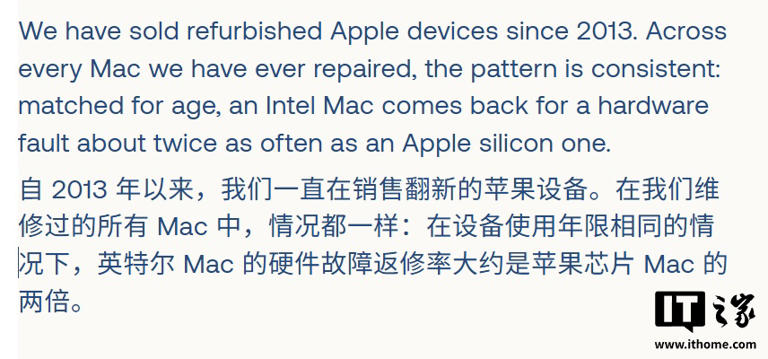 Hoxton 报告称苹果同龄 Intel Mac 故障率是 M 系列芯片 Mac 两倍